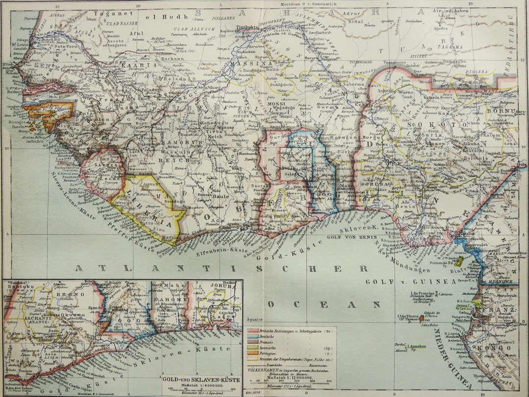 1895 Antique Map of AFRICA, GULF of GUINEA in the Colonial Era. Nigeria ...