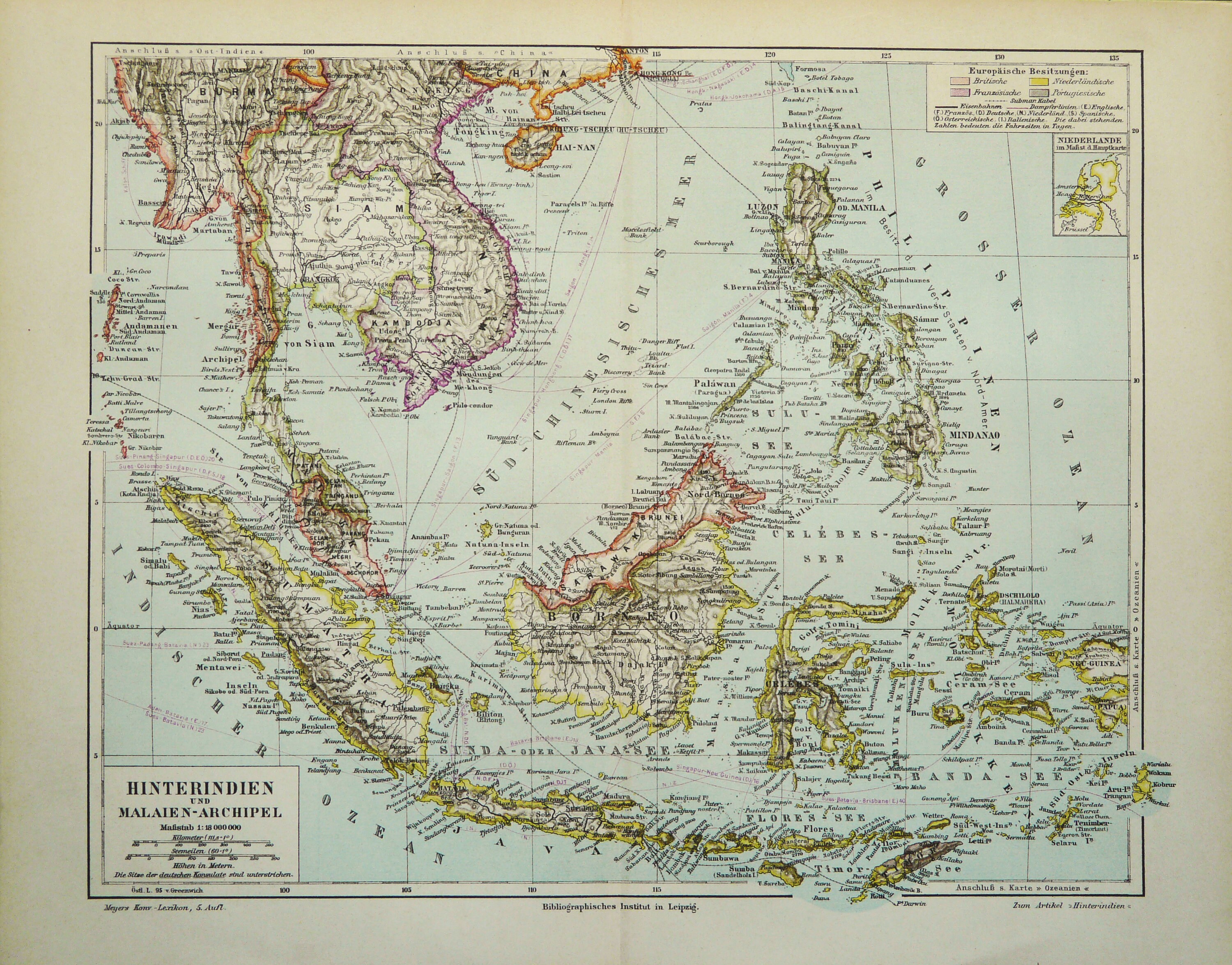 1897 Antique Map of INDONESIA, SOUTHERN ASIA. Vietnam. Philippines ...