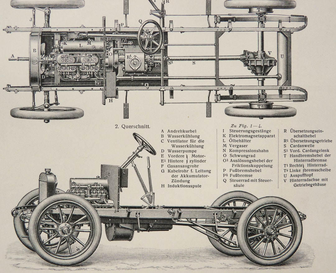1910 Antique Print of ANCIENT AUTOMOBILES and ENGINES. Ancient Cars ...