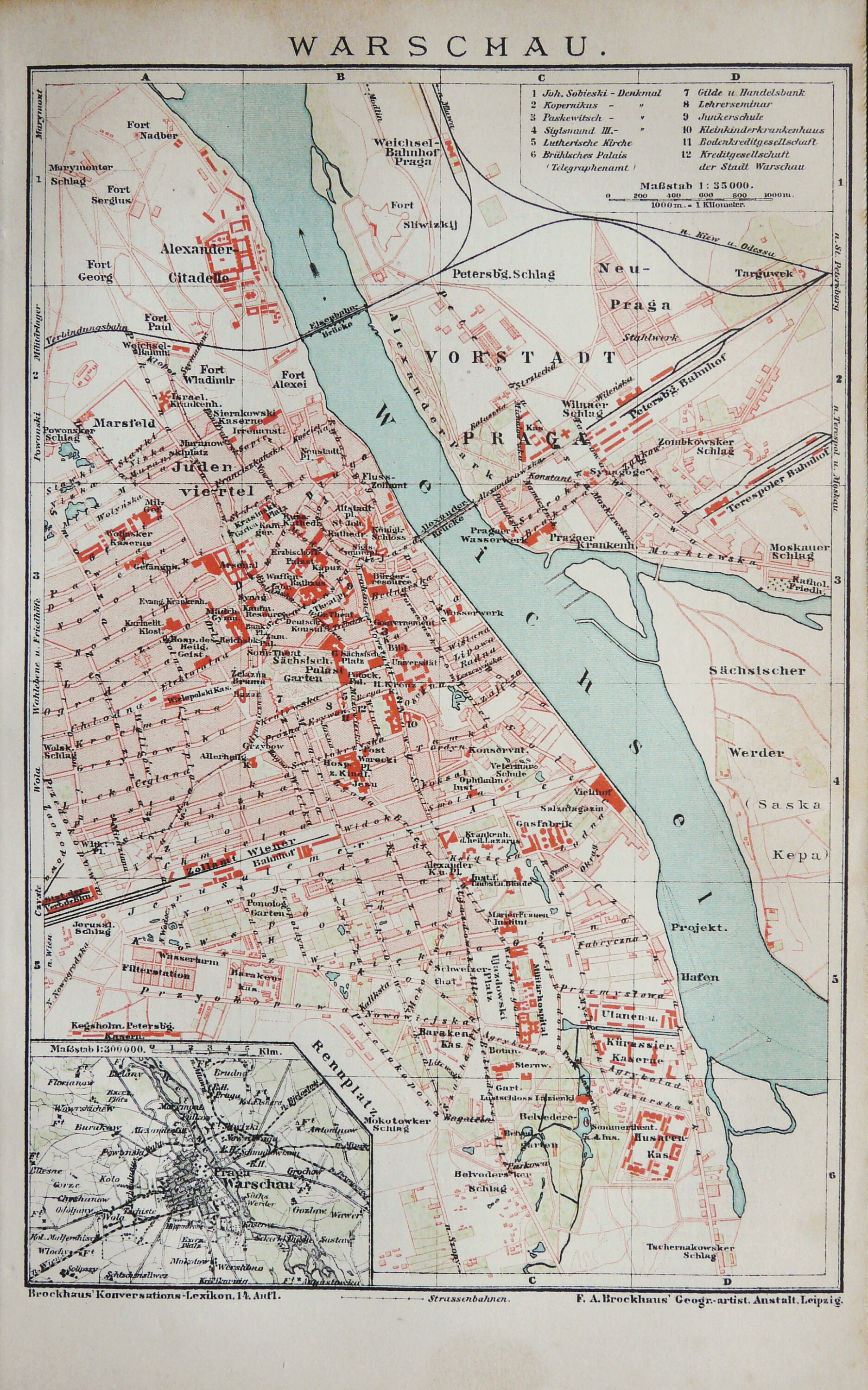 1895 Antique City Map of WARSAW, POLAND. 129 Years Old Town Map. - Etsy