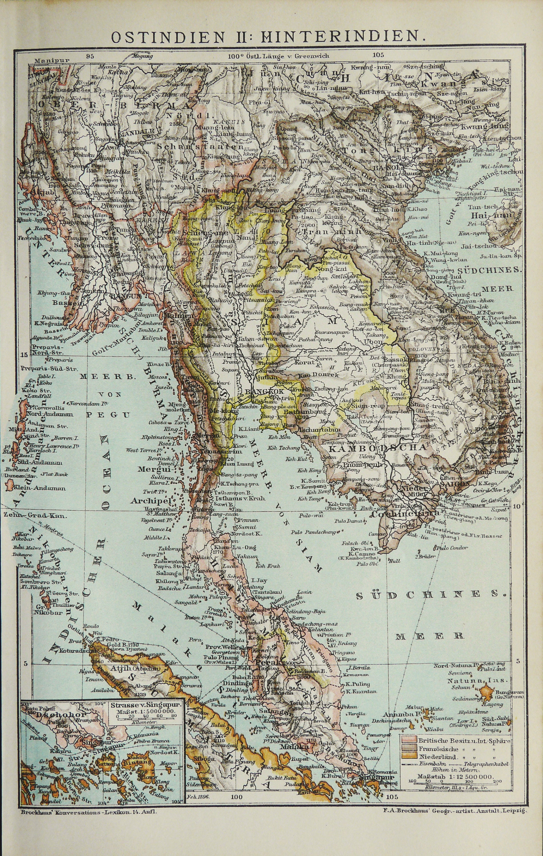 1895 Antique Map of SOUTHEST ASIA. INDOCHINA. Vietnam. - Etsy