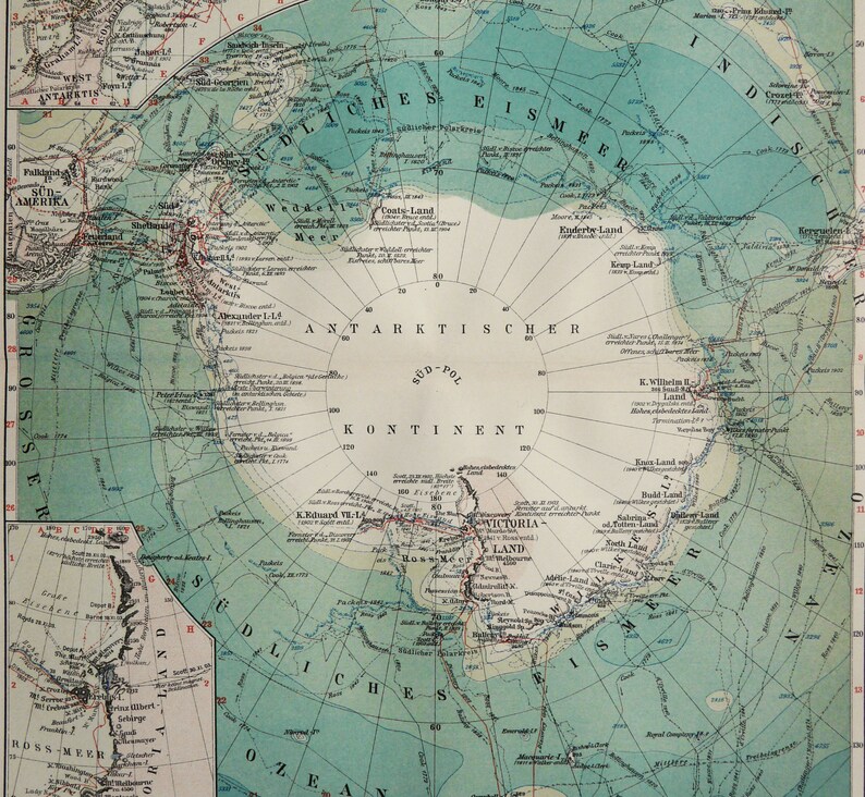 1895 Antique Map of THE SOUTH POLE. Antarctica. Antarctic Region ...