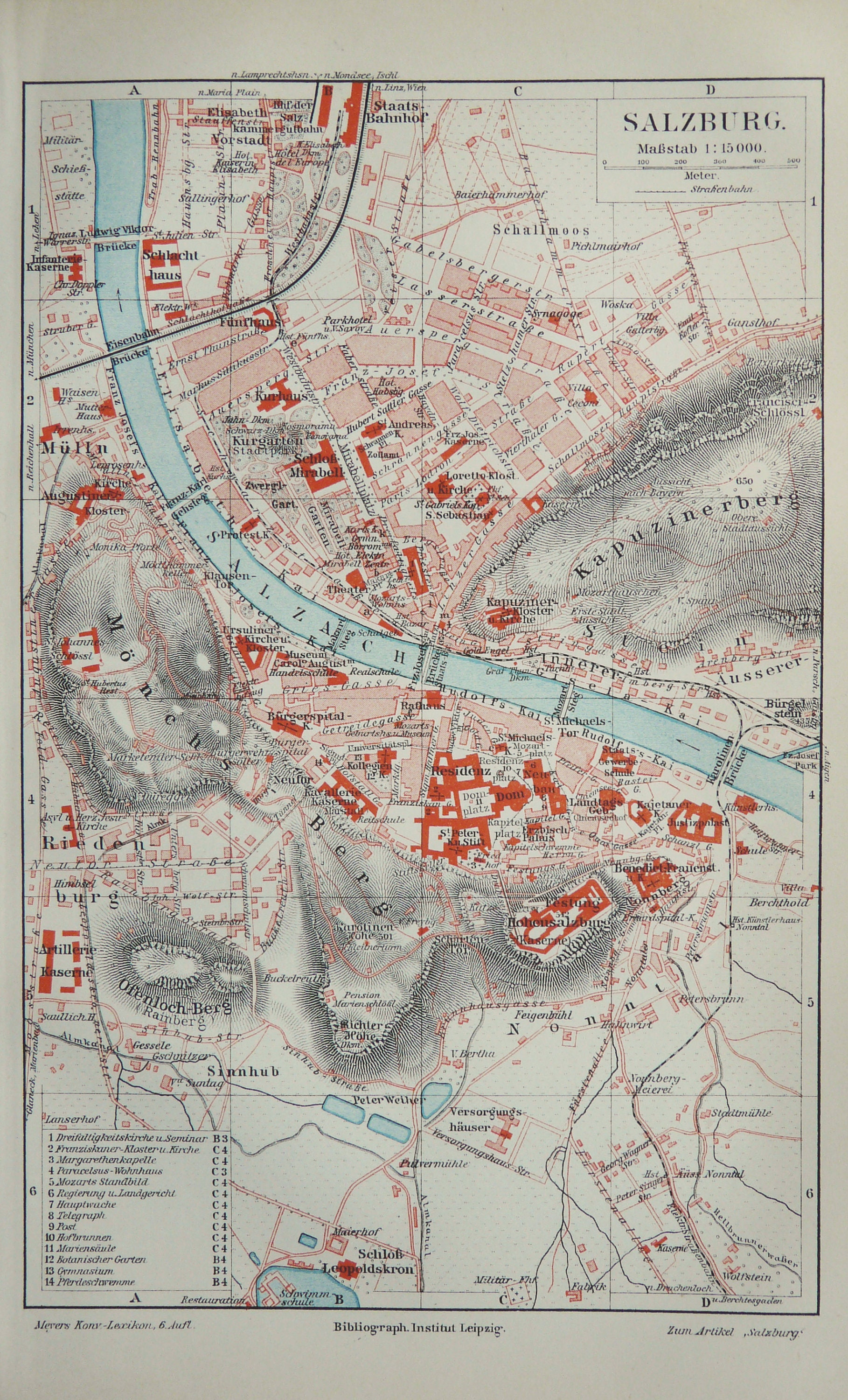 1897 Antique City Map of SALZBURG, AUSTRIA. 127 Years Old Print. - Etsy