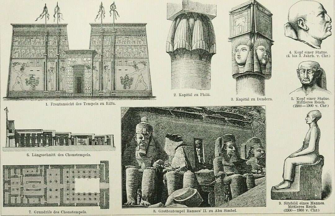 1895 Antique Print of ANCIENT EGYPT ART, Architecture. Archaeology ...