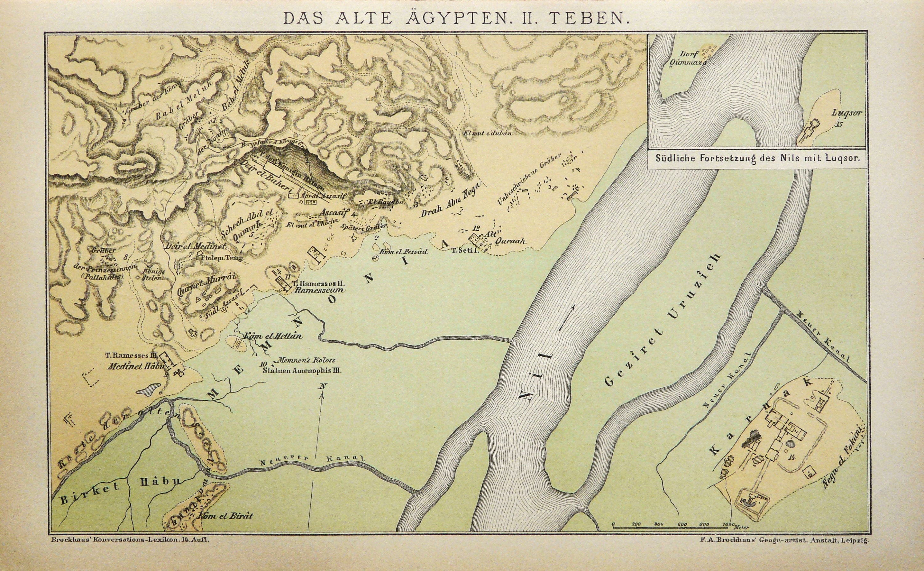 1895 Antique Map of THEBES, EGYPT. Nile River. Archaeology. Archeology ...