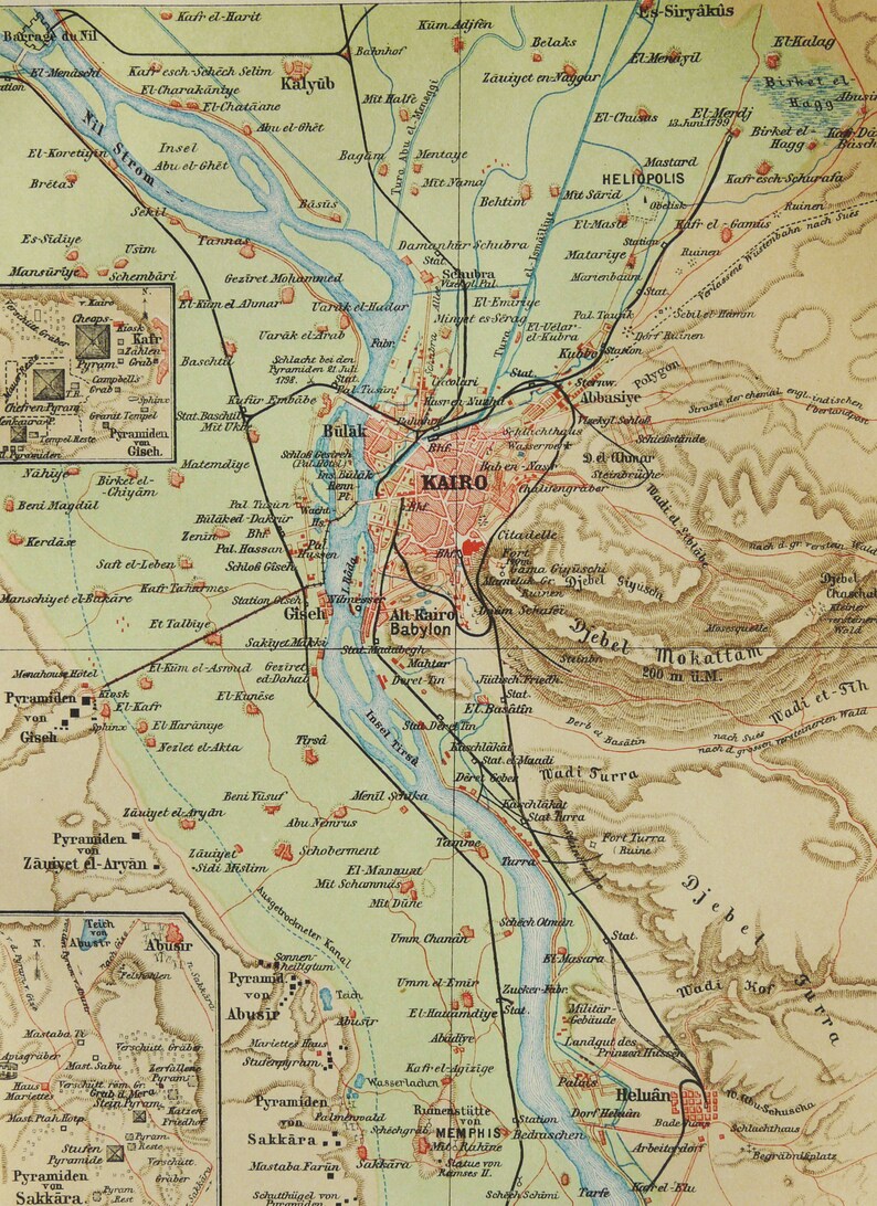 1897 Antique Map of CAIRO EGYPT. PYRAMIDS. Great Pyramid of - Etsy