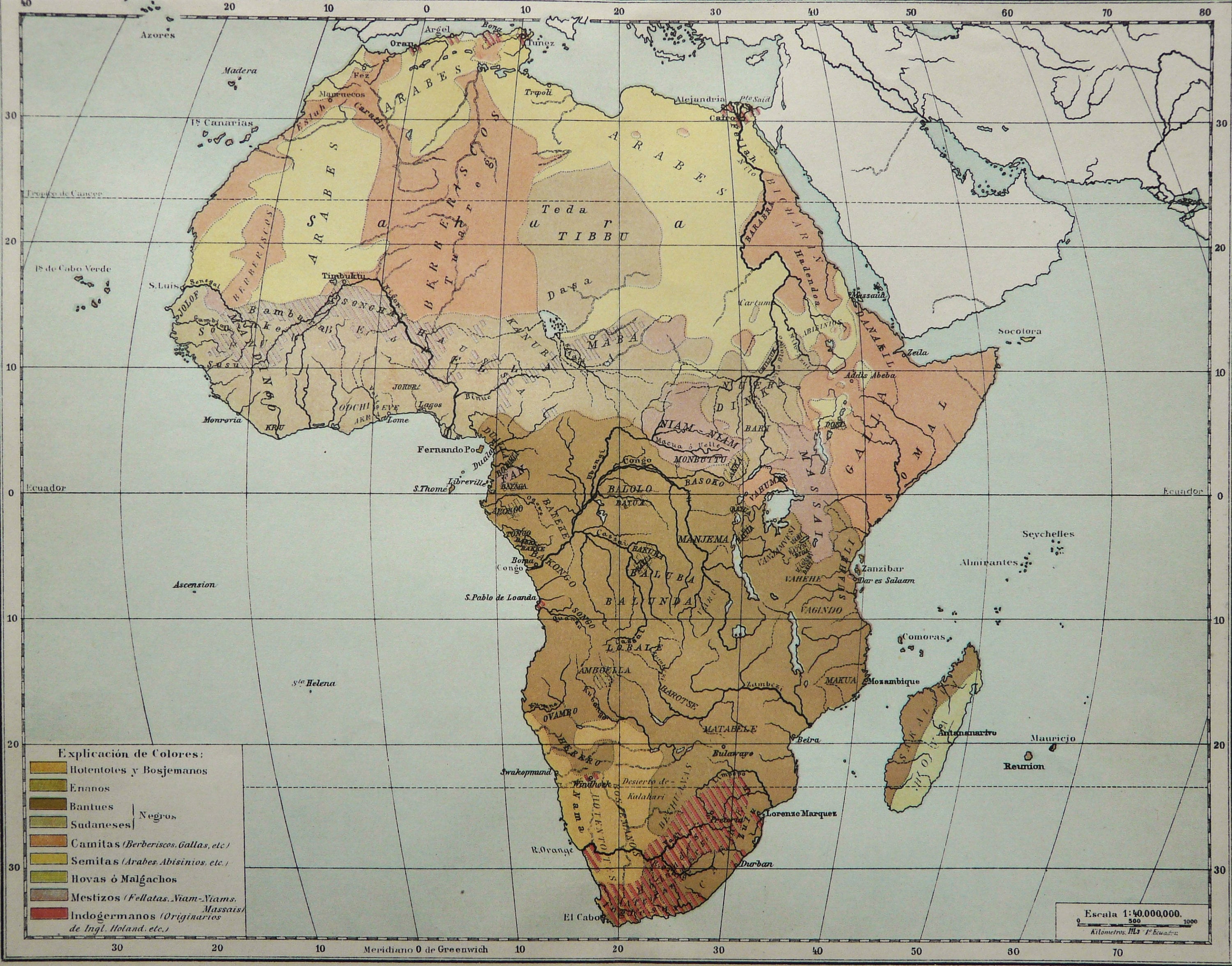 1900 Antique ETHNOGRAPHIC MAP of AFRICA. Ethnography. African People ...