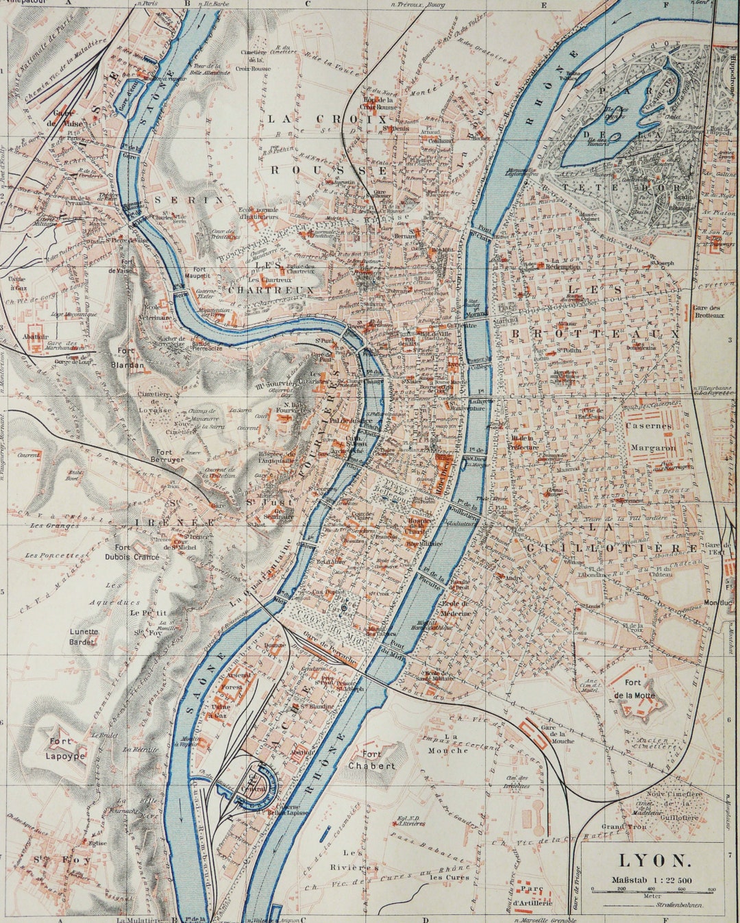 1897 Antique City Map of LYON, FRANCE. 127 Years Old Town Map. - Etsy