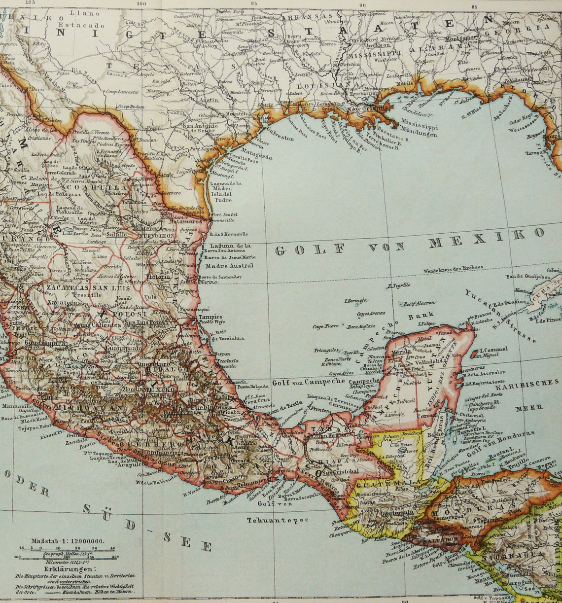 1895 Antique Map of MEXICO. CENTRAL AMERICA. 127 Years Old - Etsy