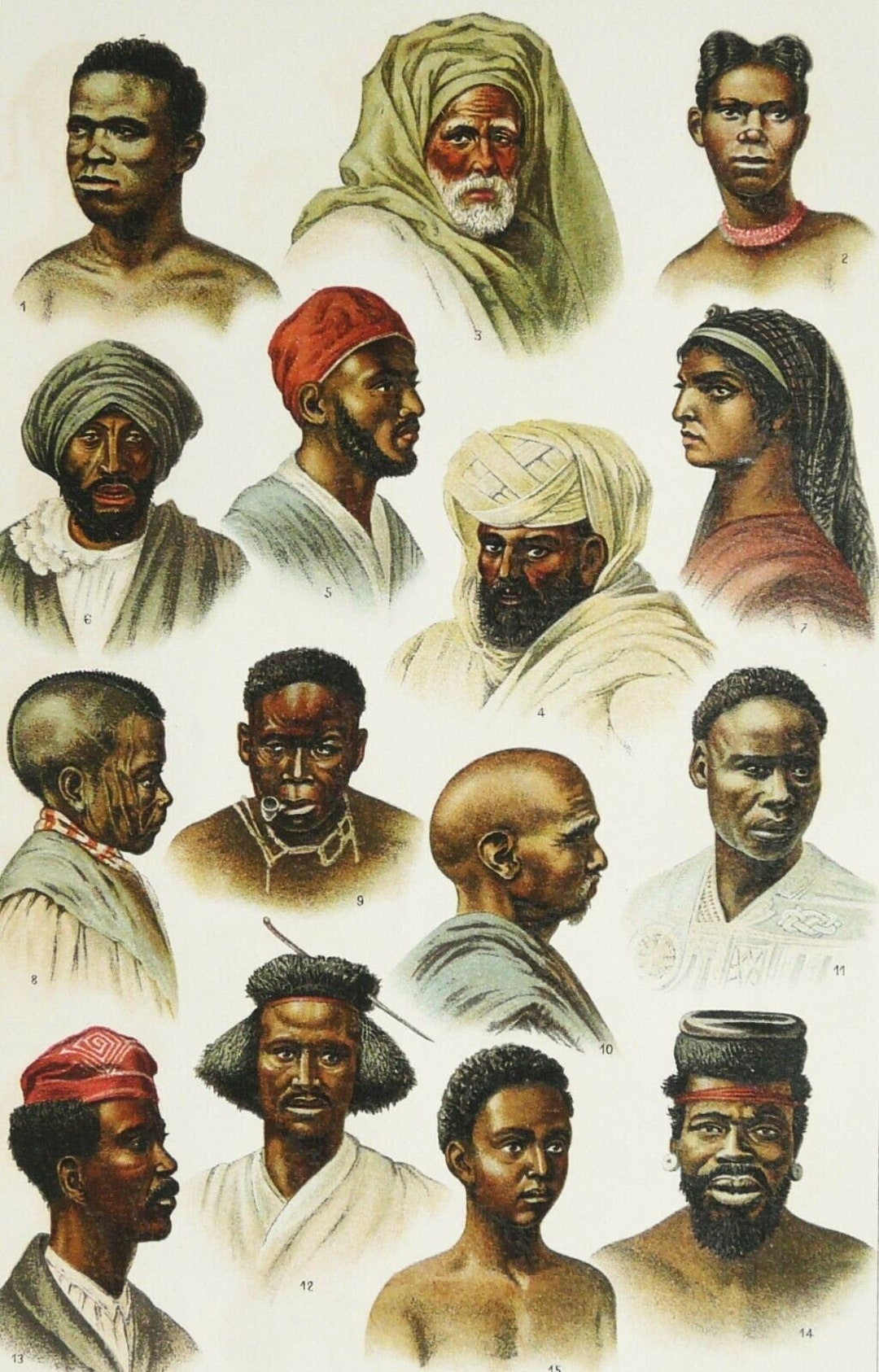 1897 Antique Lithograph of AFRICAN PEOPLE. African Tribes. People From ...