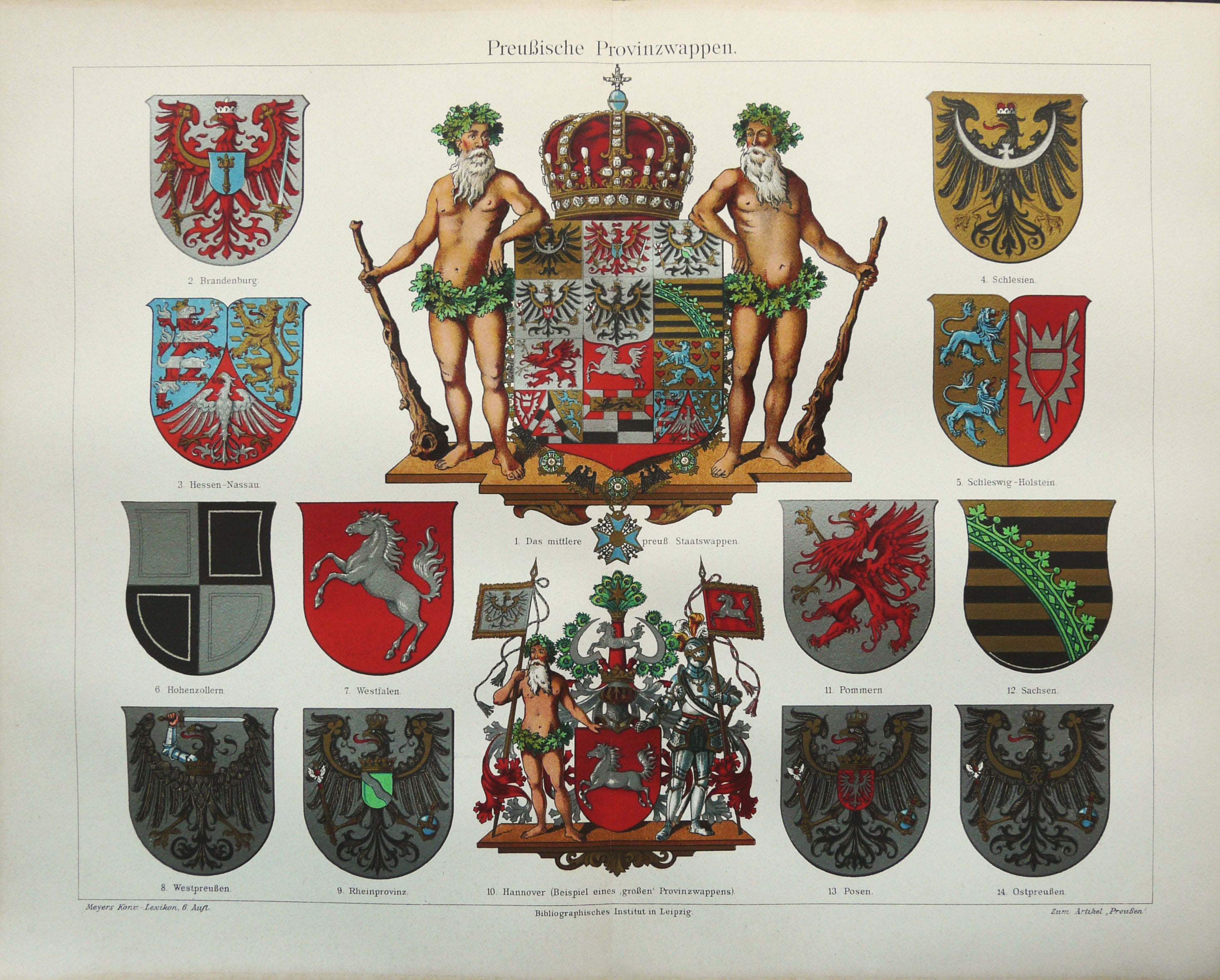 1897 Antique Lithograph of PRUSSIAN ESCUTCHEONS. PRUSSIA. German Empire ...