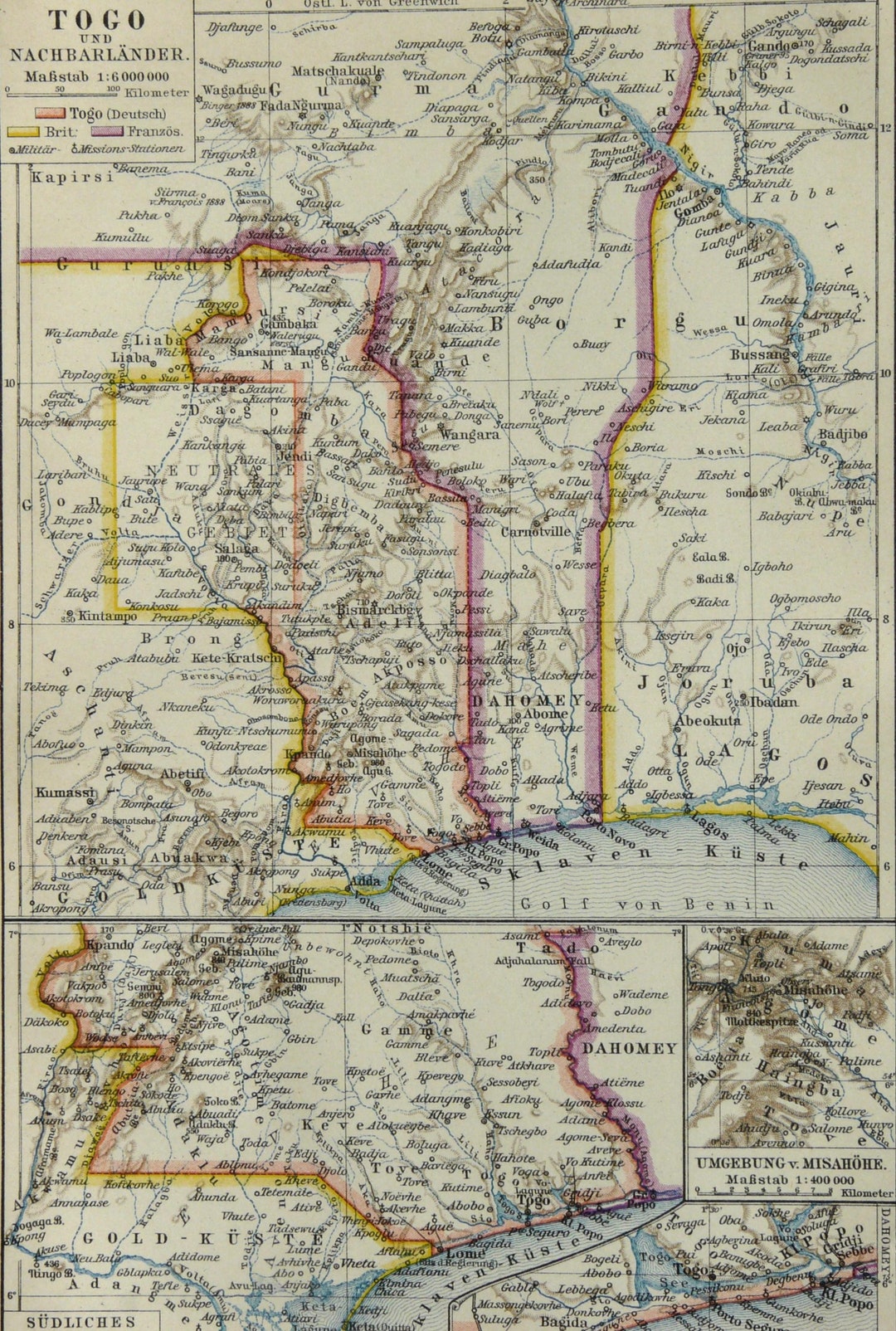 1897 Antique Map of the GERMAN PROTECTORATE of TOGOLAND. German ...