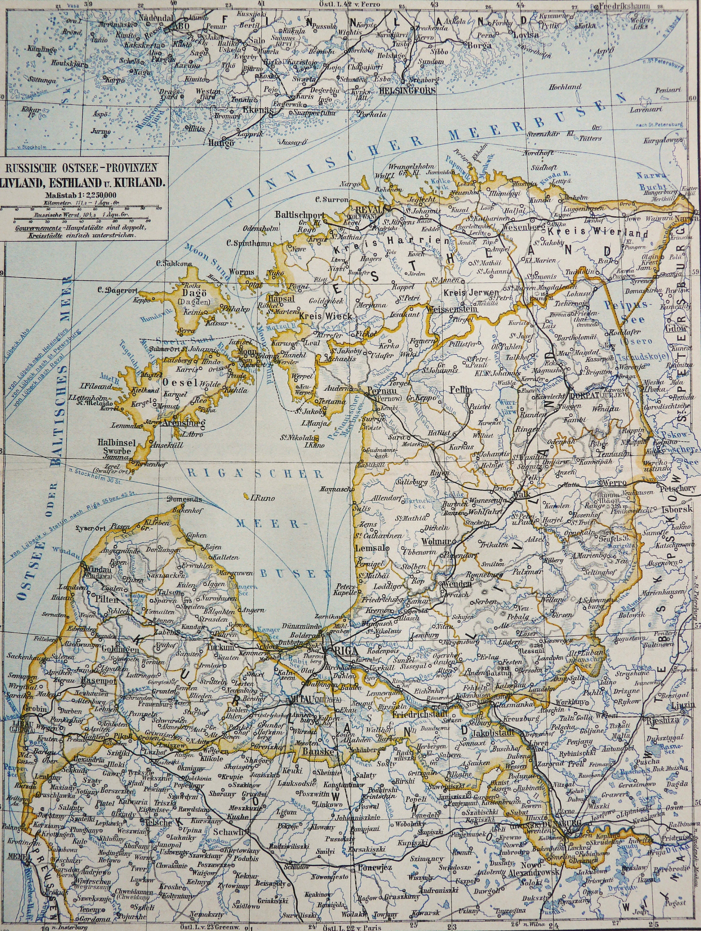 1897 Antique Map of THE BALTIC STATES: Estonia, Latvia, Lithuania ...