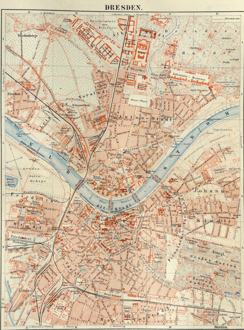 1897 Antique City Map of DRESDEN, With the Names of the Streets ...