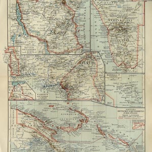 1897 Antique Map of GERMAN COLONIES. German Empire. Germany. Cameroon ...