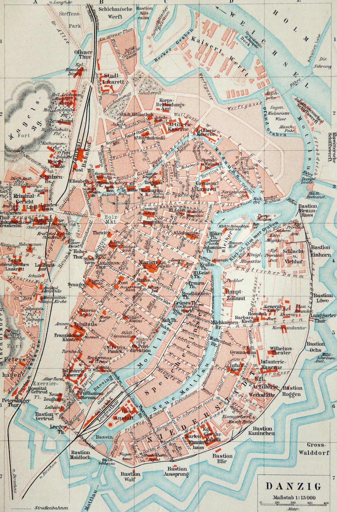 1897 Antique City Map of FREE CITY of DANZIG. Gdansk. Poland. Prussia ...