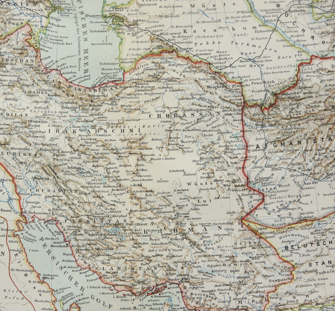 1897 Antique Map of PERSIA, IRAN, AFGHANISTAN, Irak. 126 Years Old ...