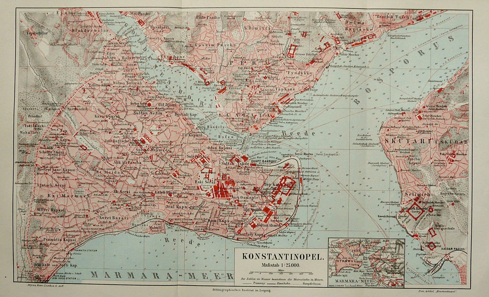 1897 Antique City Map of ISTANBUL, TURKEY. CONSTANTINOPLE. Ottoman ...