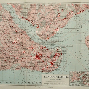 1897 Antique City Map of ISTANBUL, TURKEY. CONSTANTINOPLE. Ottoman ...