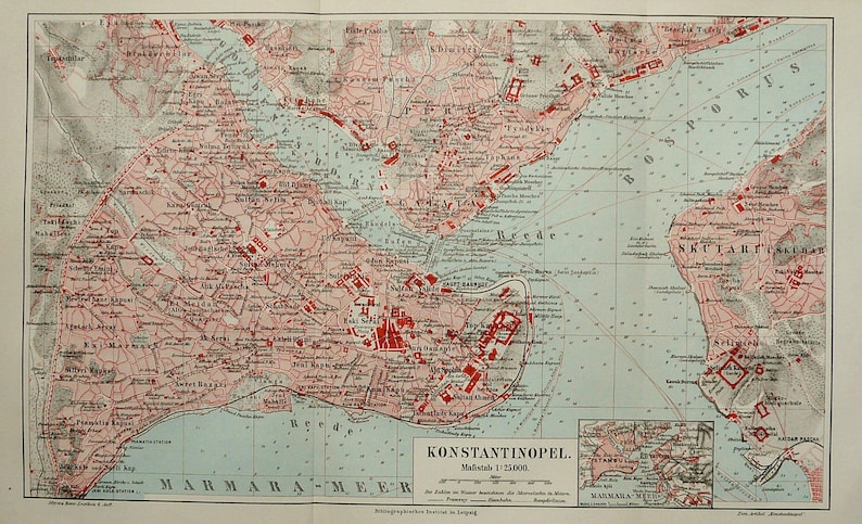 1897 Antique City Map of ISTANBUL, TURKEY. CONSTANTINOPLE. Ottoman ...