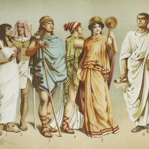 1895 Antique Lithograph of ANCIENT FASHION From Ancient Egypt, Rome ...