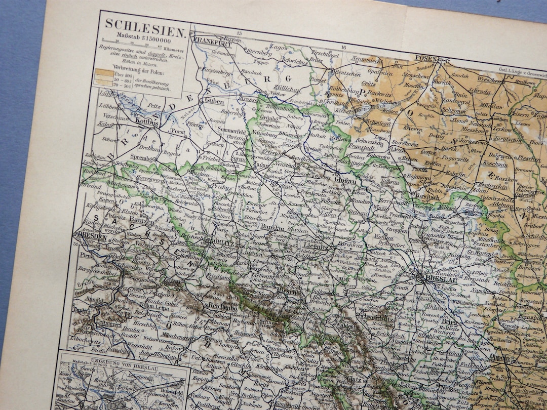 1897 Antique Map of SILESIA. Poland. Czech Republic. Germany. 129 Years ...