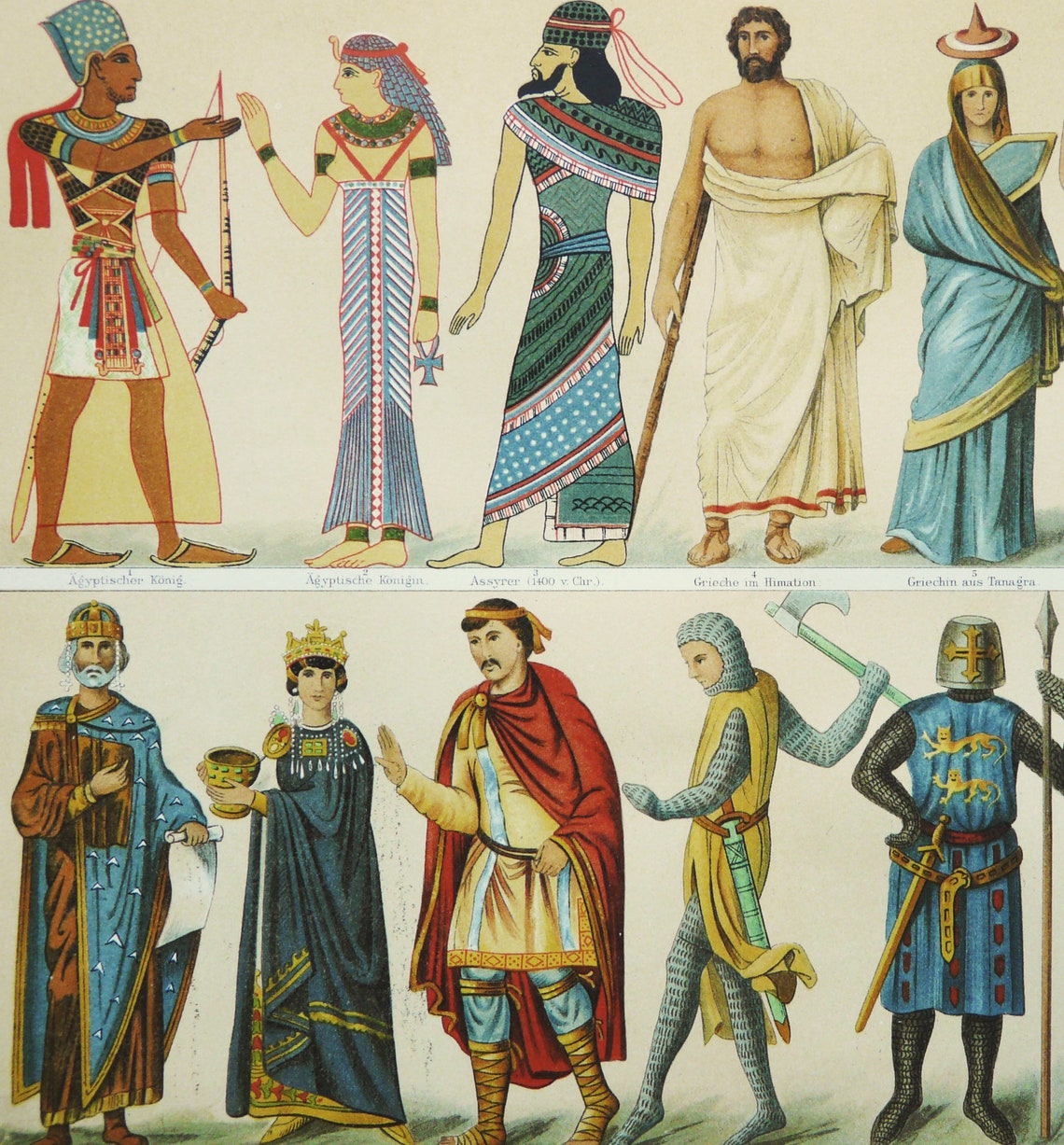 1897 Antique Lithograph of ANCIENT FASHION From Ancient Egypt - Etsy