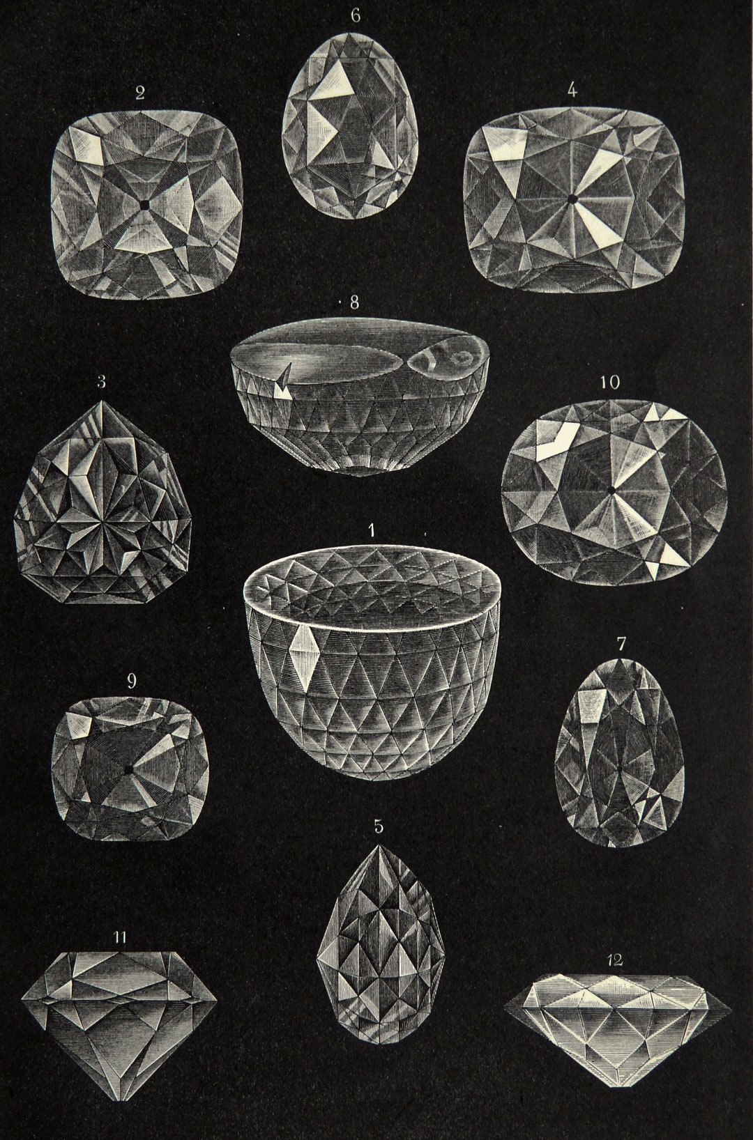 1897 Antique Print of GREAT DIAMONDS. JEWELS. Gems. Precious Stones ...