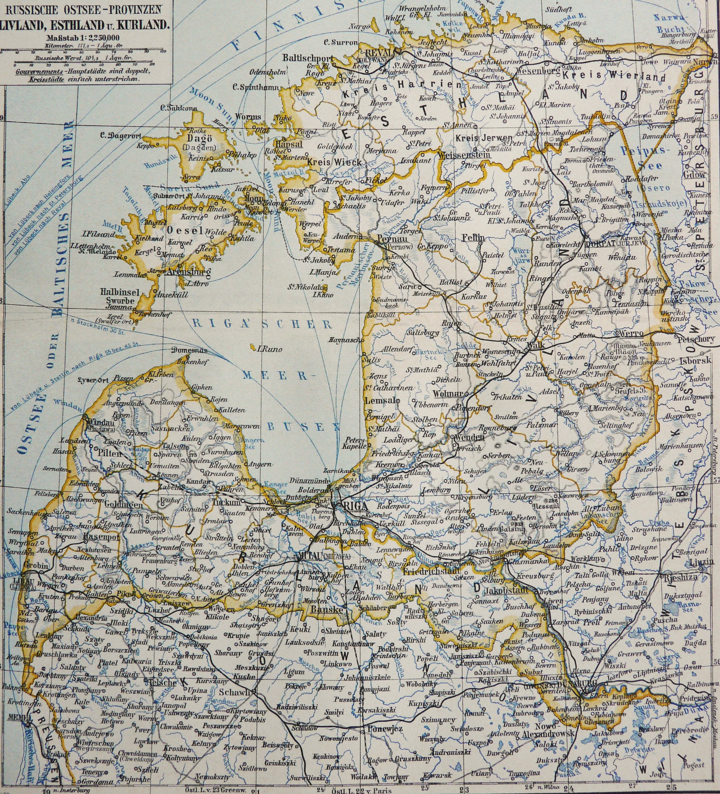 1897 Antique Map of THE BALTIC STATES: Estonia, Latvia, Lithuania ...