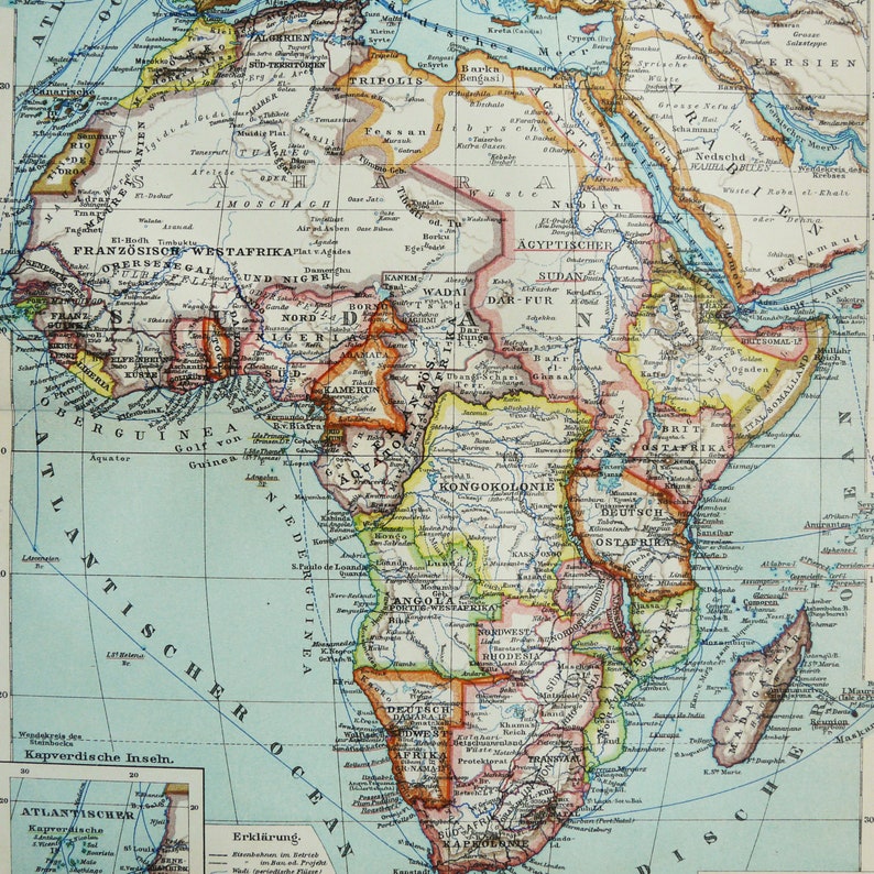 1895 Antique Map of AFRICA in the Colonial Era. Geography. 129 Years ...