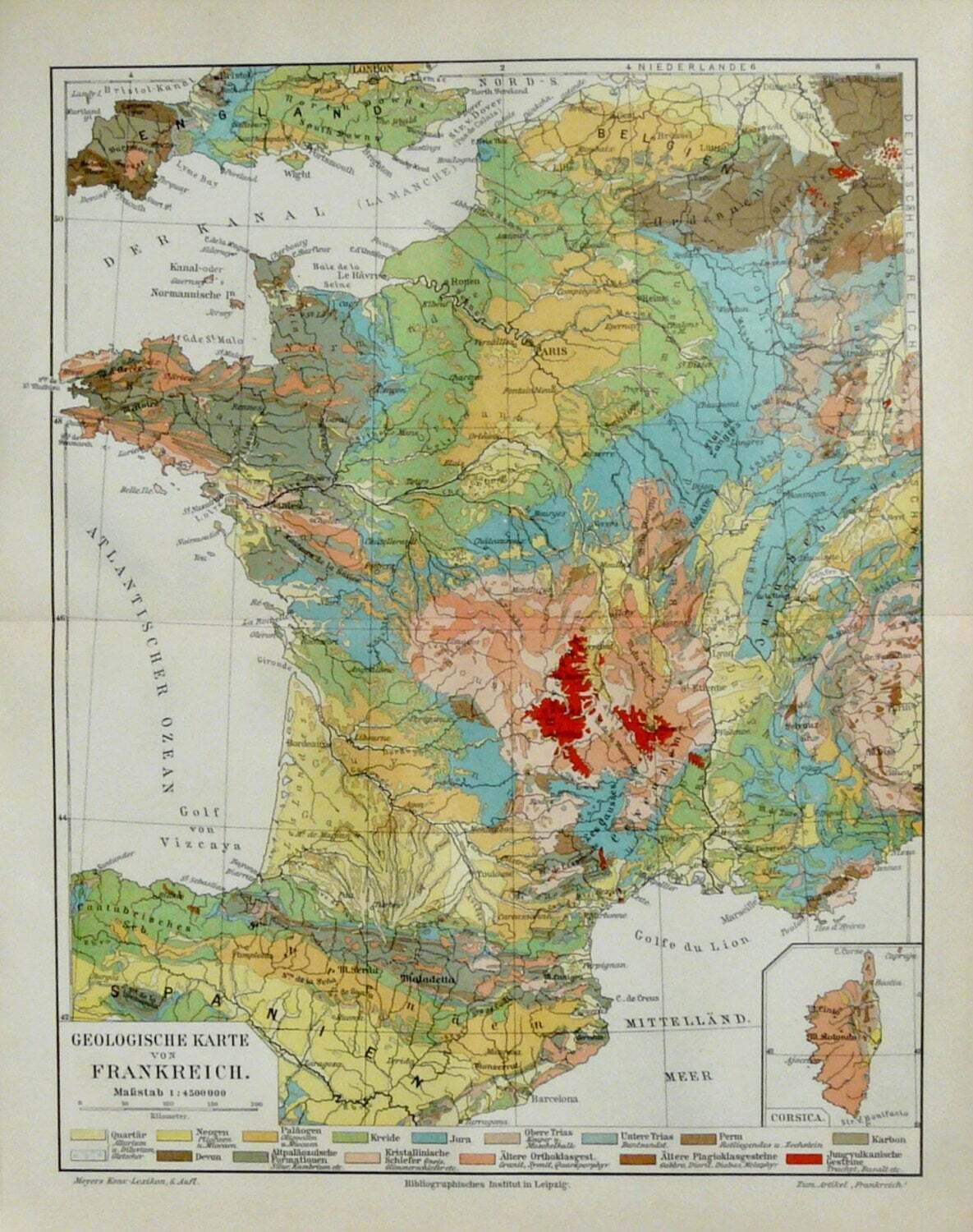 1897 Antique Geological Map of FRANCE. Geology. Rocks. Rivers. 127 ...