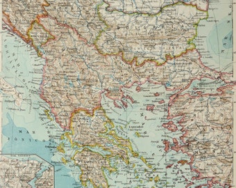 1895 Antique Map of BALKANS. BALKAN PENINSULA. Romania. Bulgaria ...