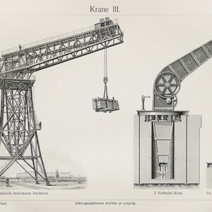 1897 Antique Print of CRANES, CRANE MACHINES, Different Types ...