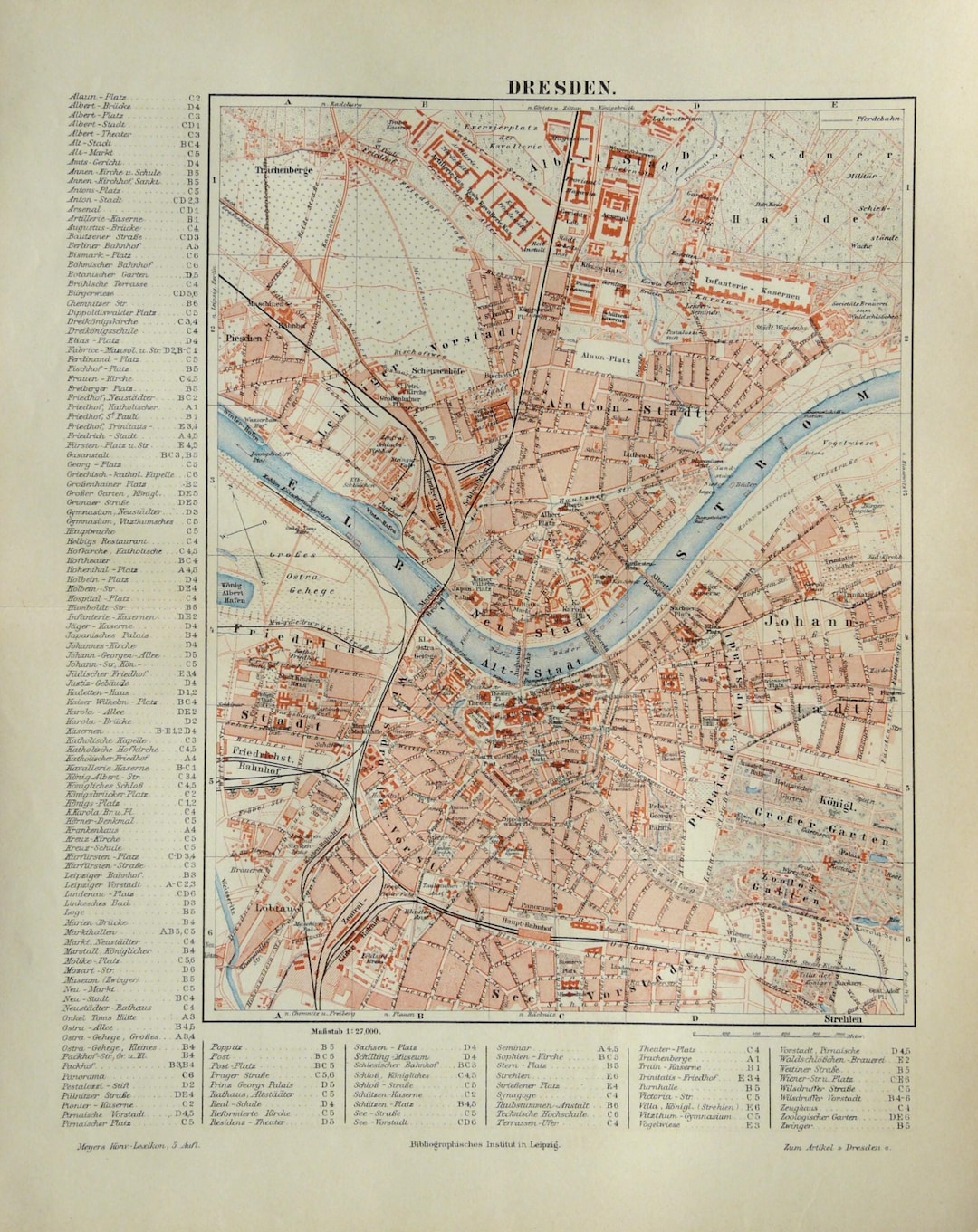1897 Antique City Map of DRESDEN, With the Names of the Streets ...