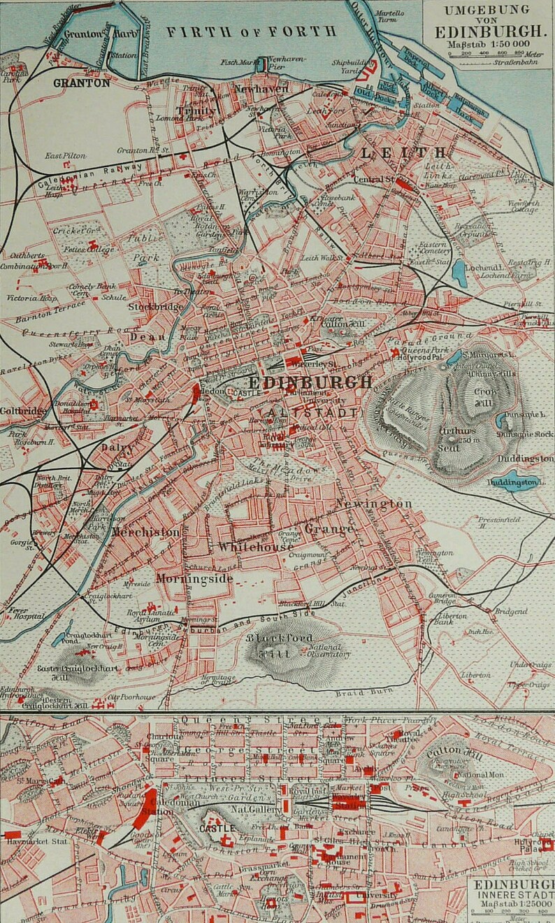 1897 Antique City Map of EDINBURGH, SCOTLAND. 129 Years Old Town Map ...
