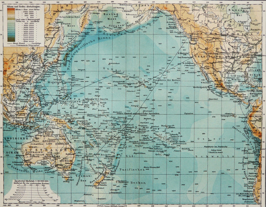 1895 Antique Map of OCEANIA. PACIFIC OCEAN. Polynesia. Melanesia ...