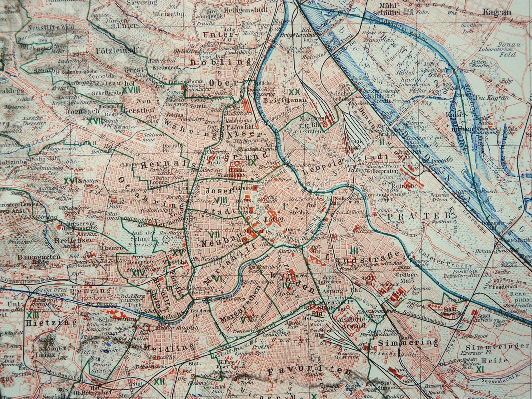 1897 Antique City Map of VIENNA, AUSTRIA. Wien. 127 Years Old Town Map ...