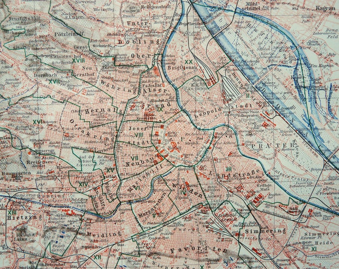 1897 Antique City Map of VIENNA, AUSTRIA. Wien. 127 Years Old Town Map ...
