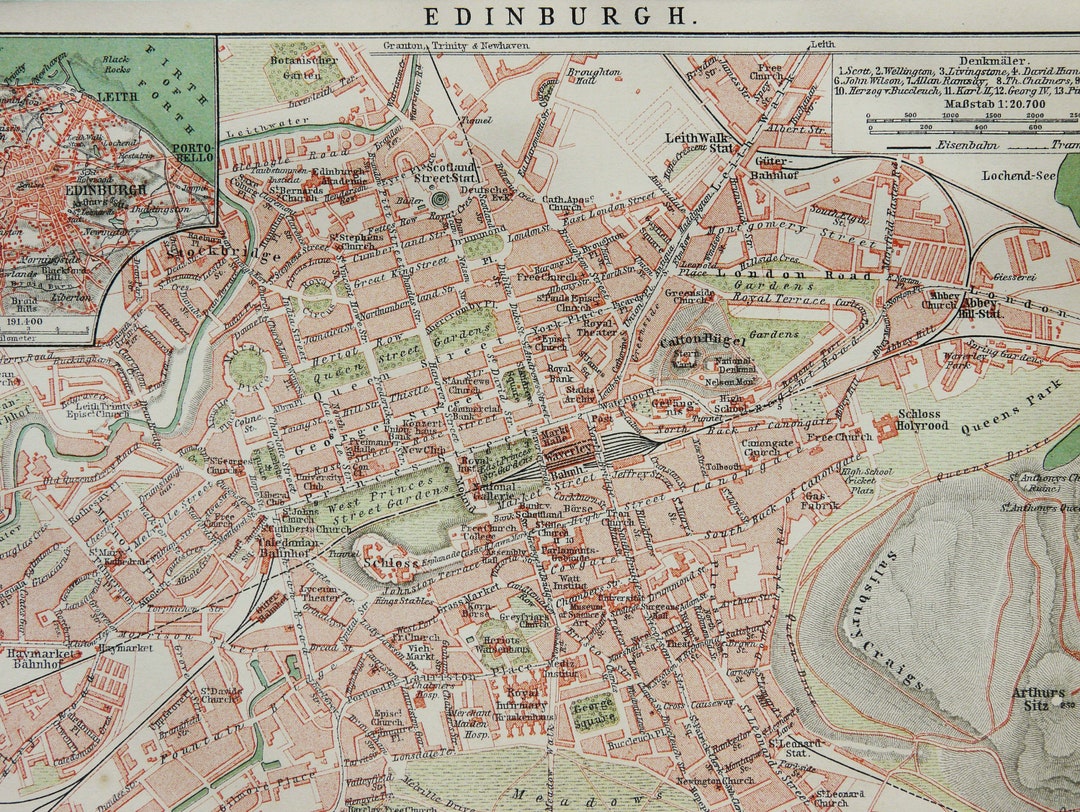 1895 Antique City Map of EDINBURGH SCOTLAND. 128 Years Old - Etsy
