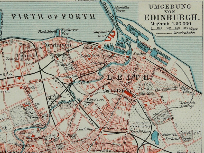 1897 Antique City Map of EDINBURGH, SCOTLAND. 127 Years Old Town Map ...