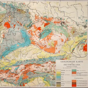 1897 Antique Geological Map of GERMANY. Geology. Rocks. 127 Years Old ...