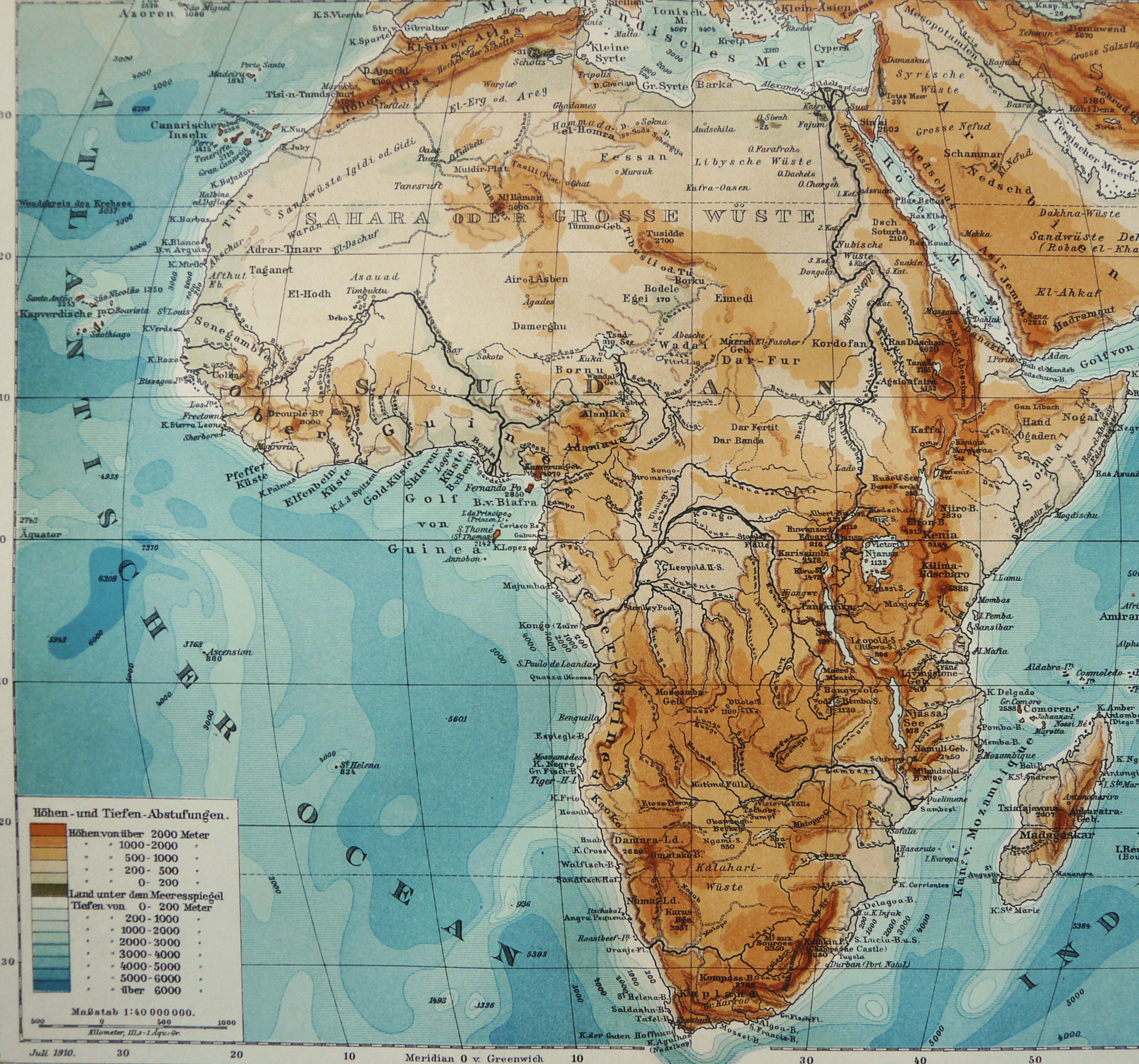 1895 Antique Physical Map of AFRICA Rivers and Mountains. - Etsy