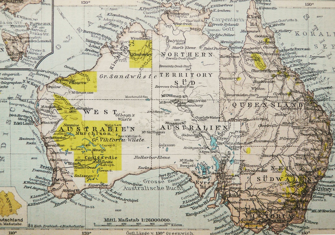 1900 Mapa Antiguo De AUSTRALIA. OCEANÍA. Impresión De 126 Años. - Etsy