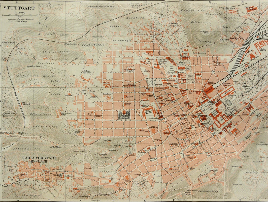 1897 Antique City Map of STUTTGART, GERMANY. 127 Years Old Town Map. - Etsy