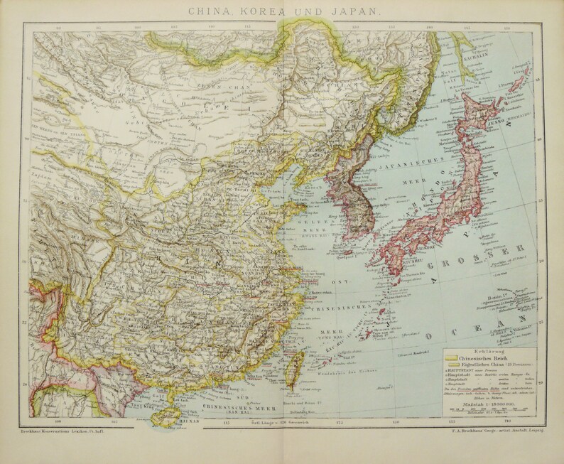 1895 Antique Map of CHINA, JAPAN and KOREA. Asia. Geography. 131 Years ...