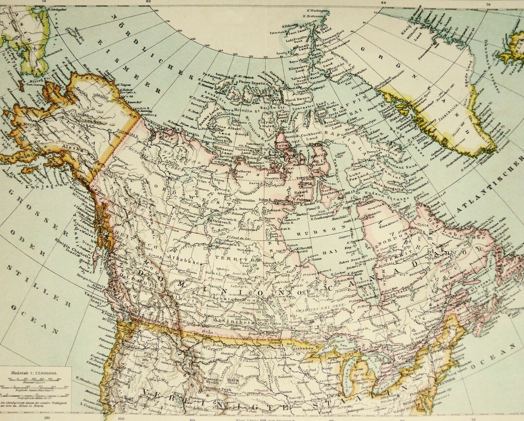 1895 Antique Map of CANADA & ALASKA. British North America. 129 Years ...