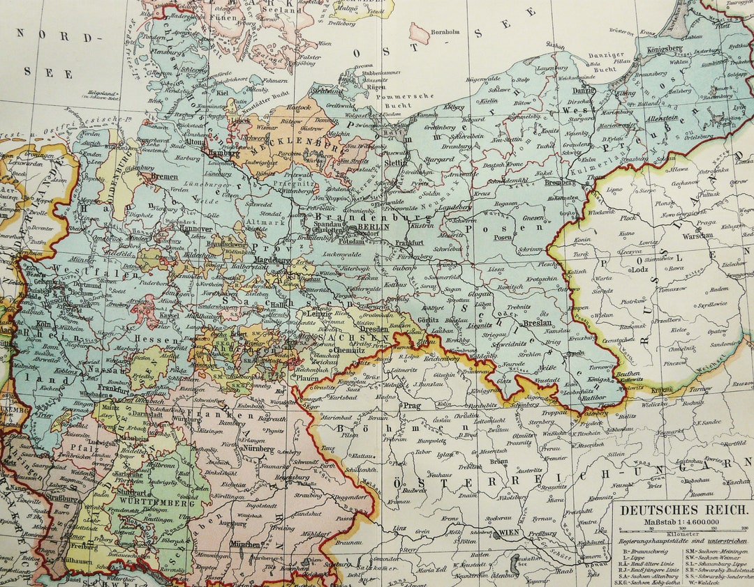 1897 Antique Map of GERMAN EMPIRE. GERMANY. 127 Years Old Chart - Etsy