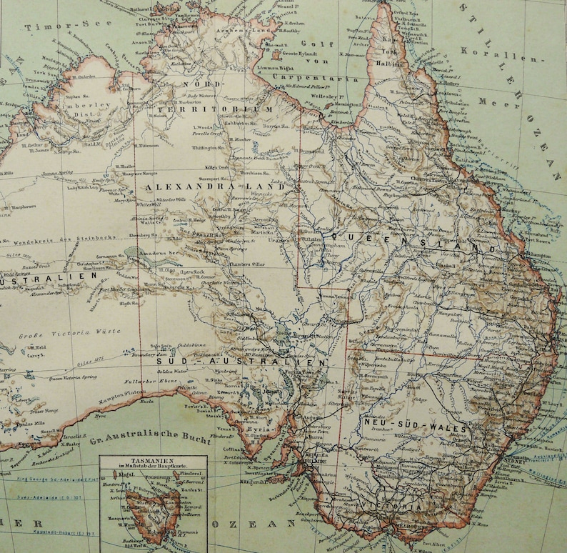 1890 Antique Map of AUSTRALIA. 133 Years Old Chart. - Etsy