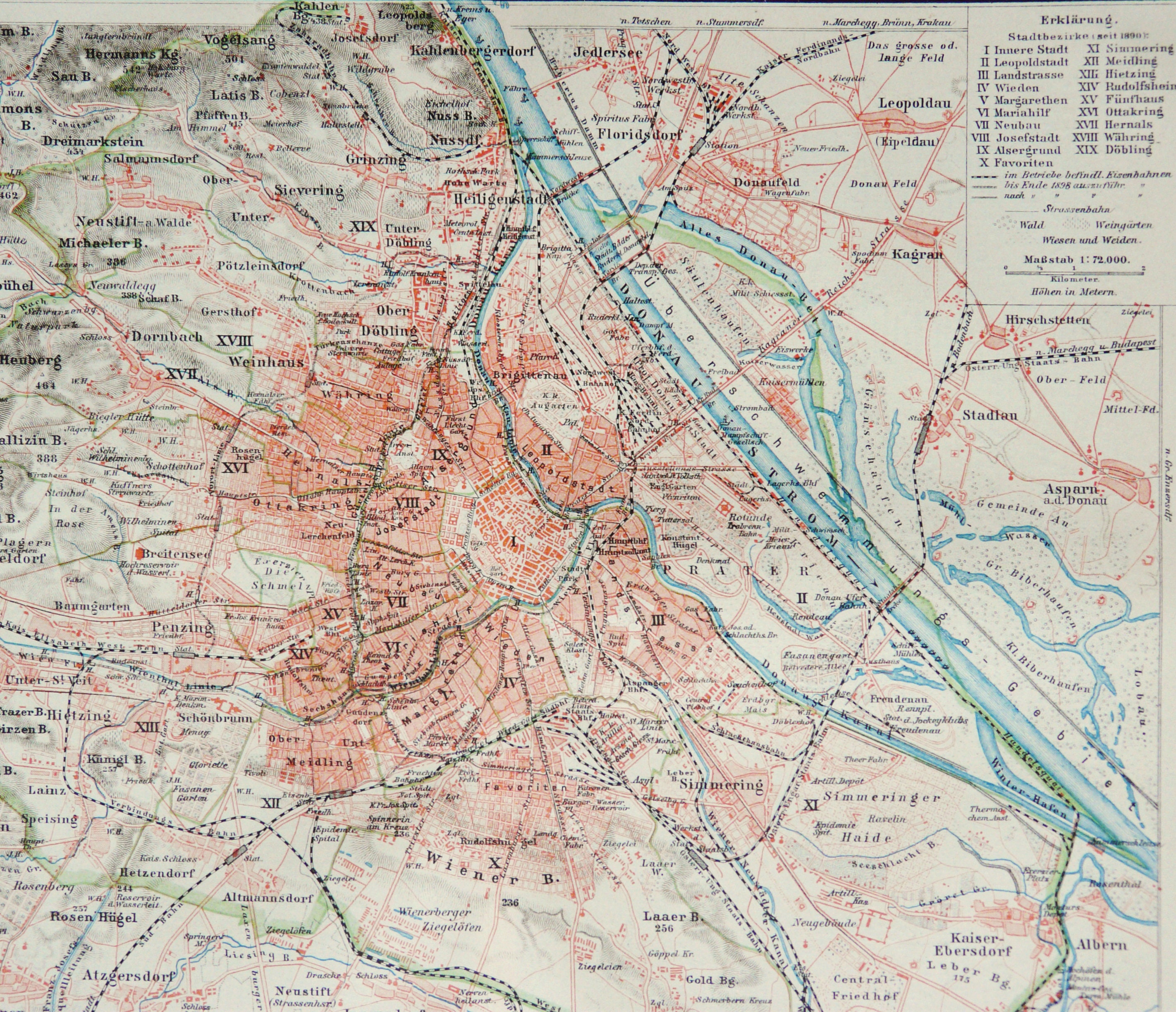1897 Antique City Map of VIENNA, AUSTRIA. Wien. 127 Years Old Town Map ...