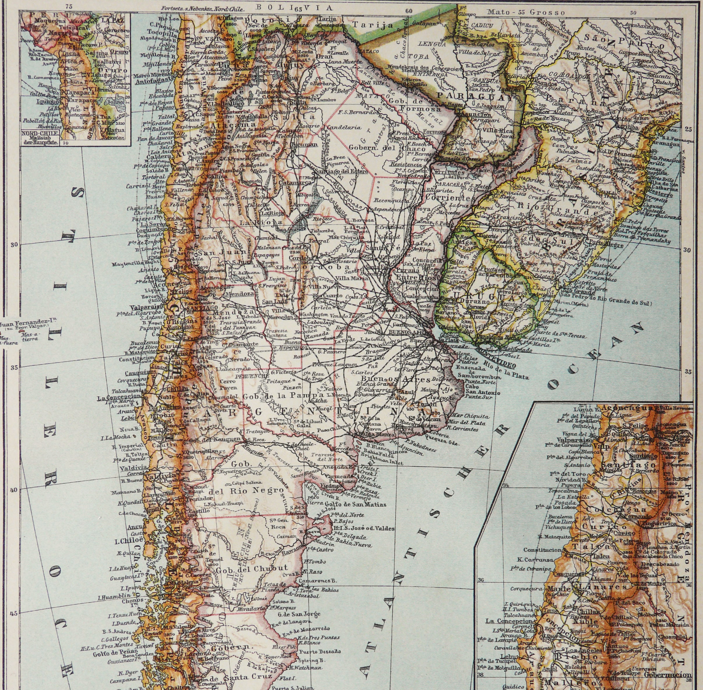 1911 Antique Map of SOUTH AMERICA. Argentina, Chile, Uruguay, Paraguay ...